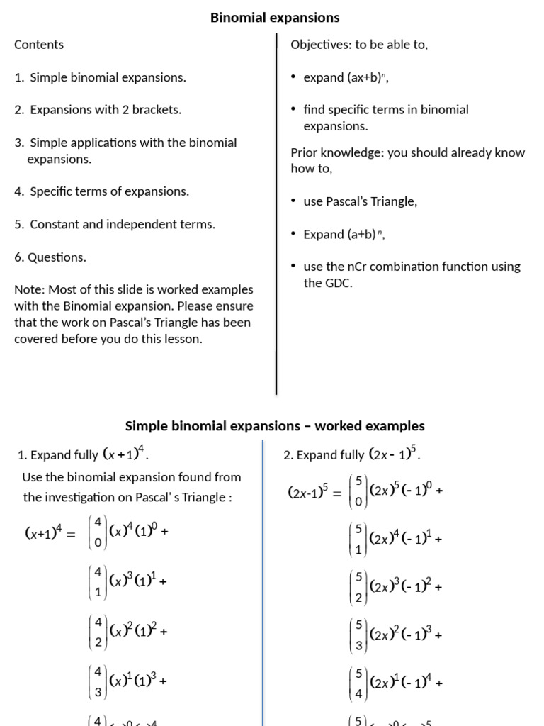 Constant Terms in Binomial Expansions | PDF | Mathematical Analysis ...