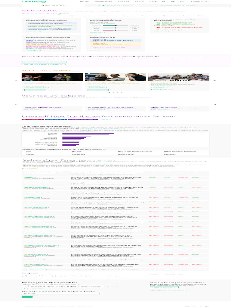 Unifrog Quiz Profile Overview | PDF | Psychiatry | Extraversion And ...