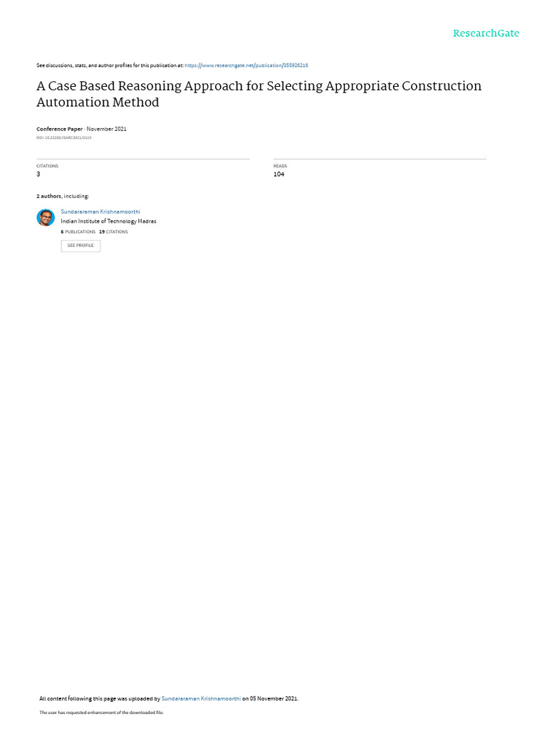 A Case Based Reasoning Approach for Selecting Appropriate Construction Automation Method | PDF ...