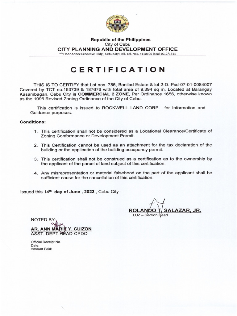 Zoning Certificate - Aboitiz Corporate Office | PDF