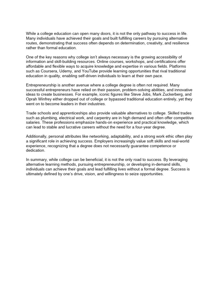 Success Without College | PDF