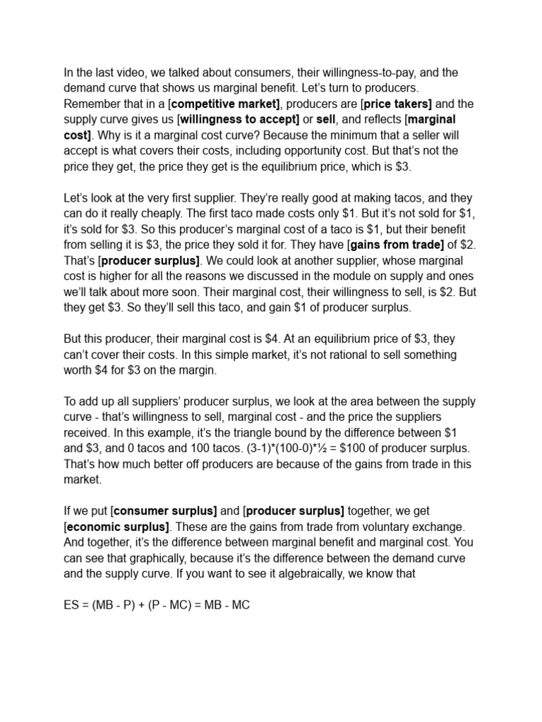 F21 6.3 Producer Surplus | PDF | Economic Surplus | Supply (Economics)
