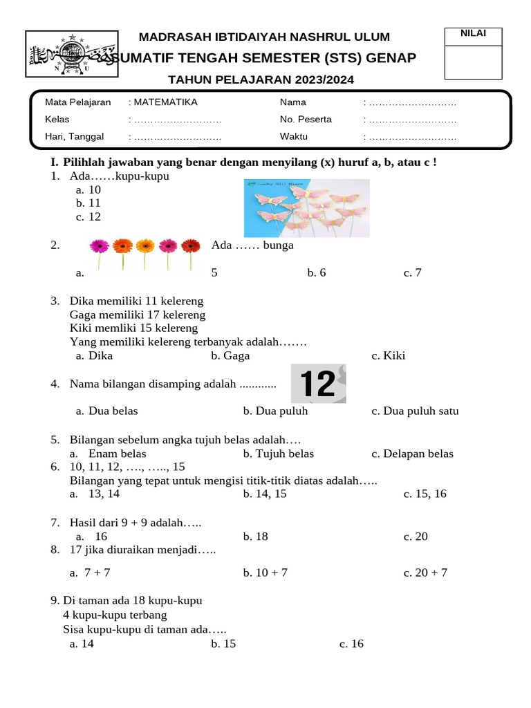 Kisi&soal STS Matematika | PDF