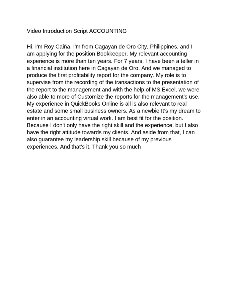 Video Introduction Script ACCOUNTING | PDF