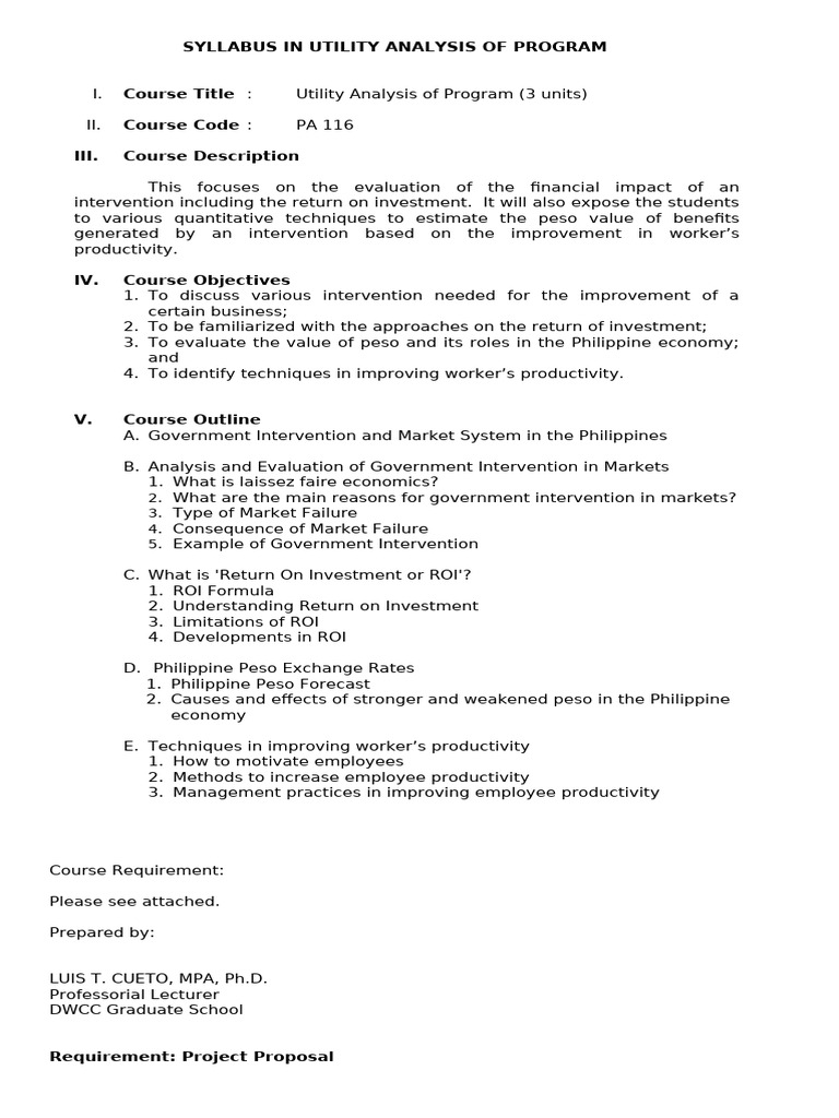 Syllabus in Utility Analysis of Program 2nd Sem 2019-2020 | PDF ...