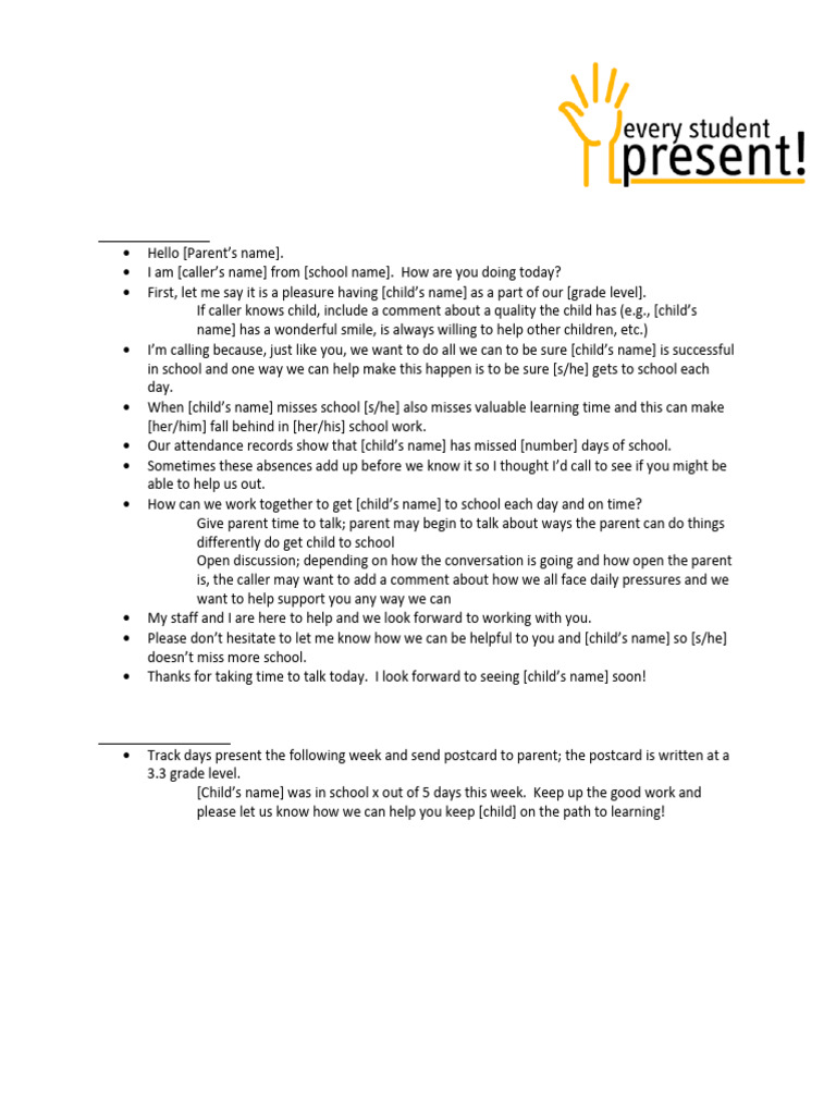 Sample Script School District Calls To Parents | PDF