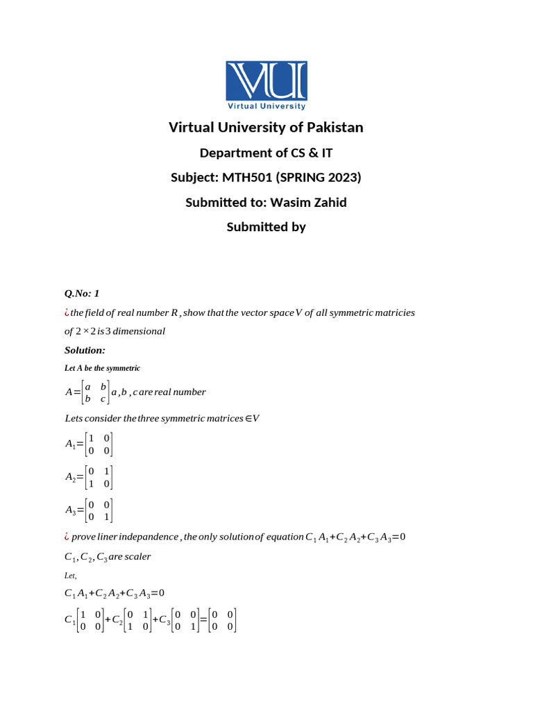 MTH 501 ASSINGMENT 2 Spring 2023 | PDF