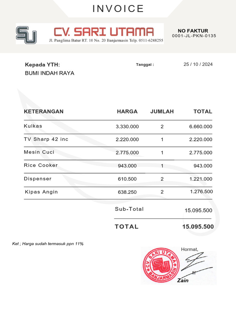 Invoice Alat Rumah Tangga | PDF