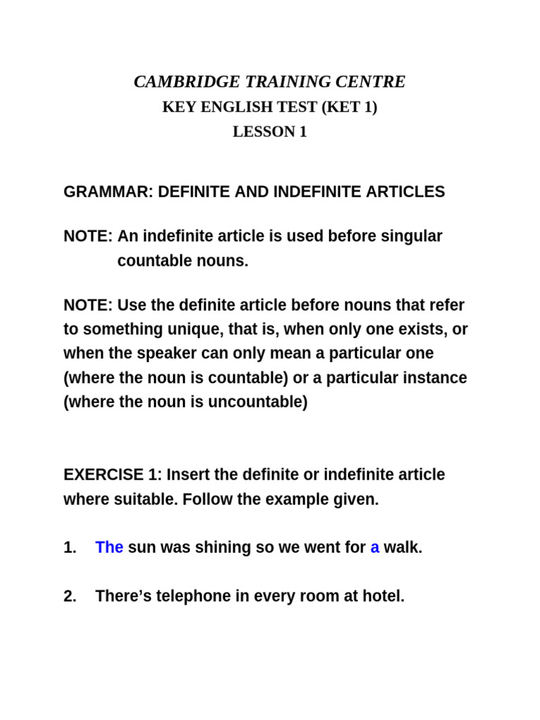 KET 1 2021 Lesson 1 160121 | PDF | Noun | Linguistics