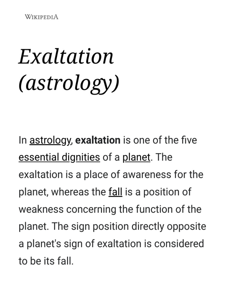 Exaltation (Astrology) - Wikipedia | PDF | Planets In Astrology ...