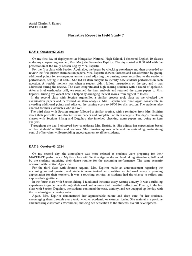 NarrativeReportAZZY | PDF | Cognition | Learning