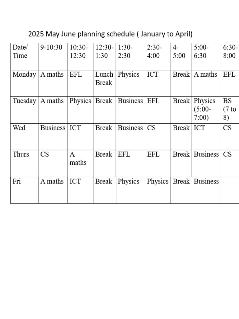 2025 May June Planning Schedule (Confirmed) | PDF
