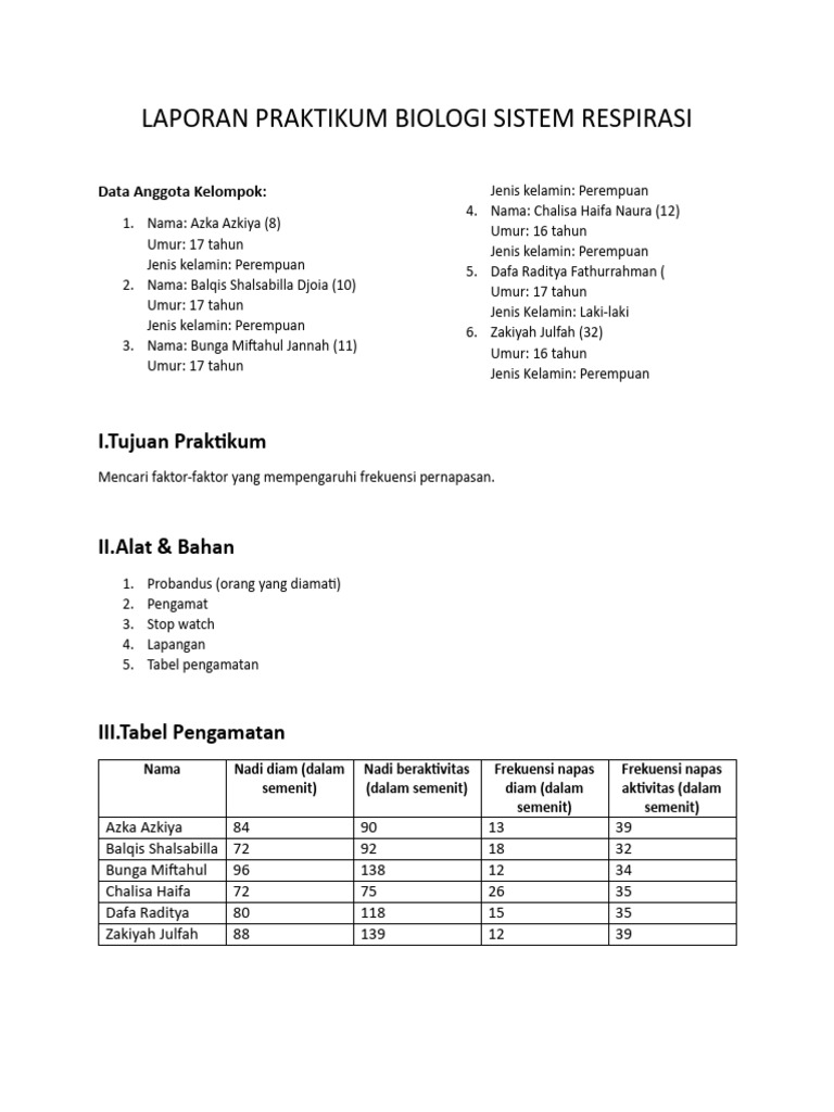 Laporan Praktikum Biologi Sistem Respirasi | PDF