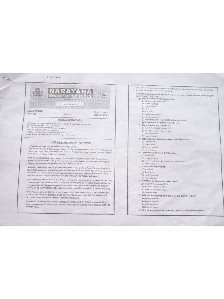 Class 9 CBSE Final Exam Question Paper | PDF
