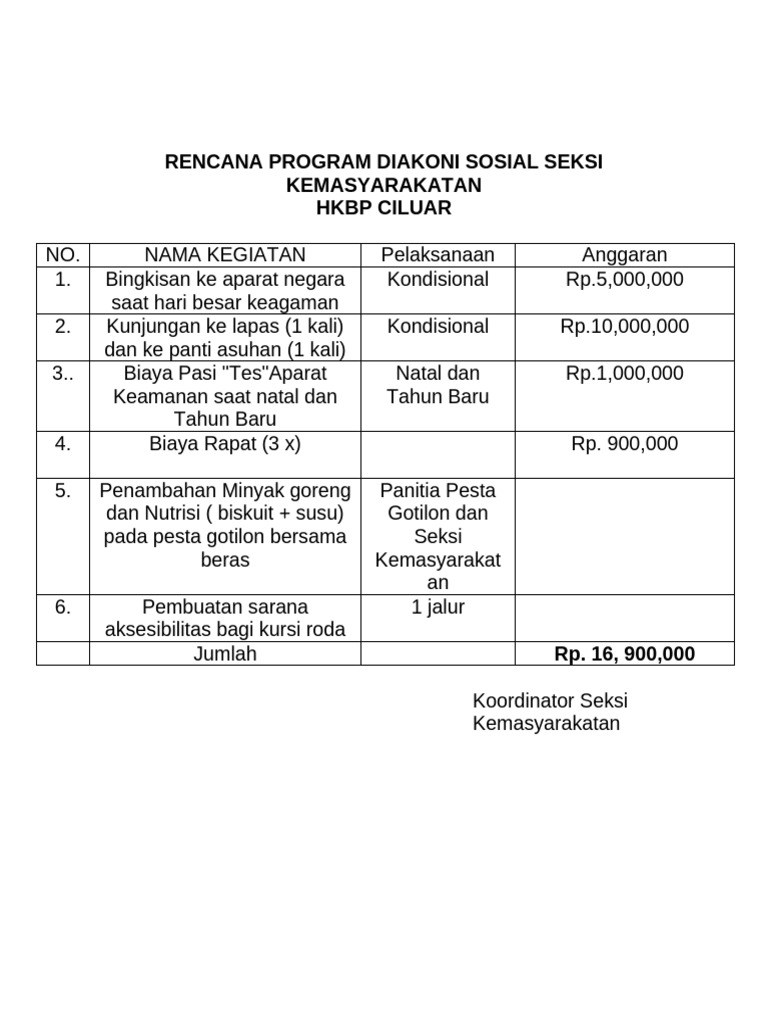 Rencana Program Kerja Seksi Kemasyarakatan | PDF
