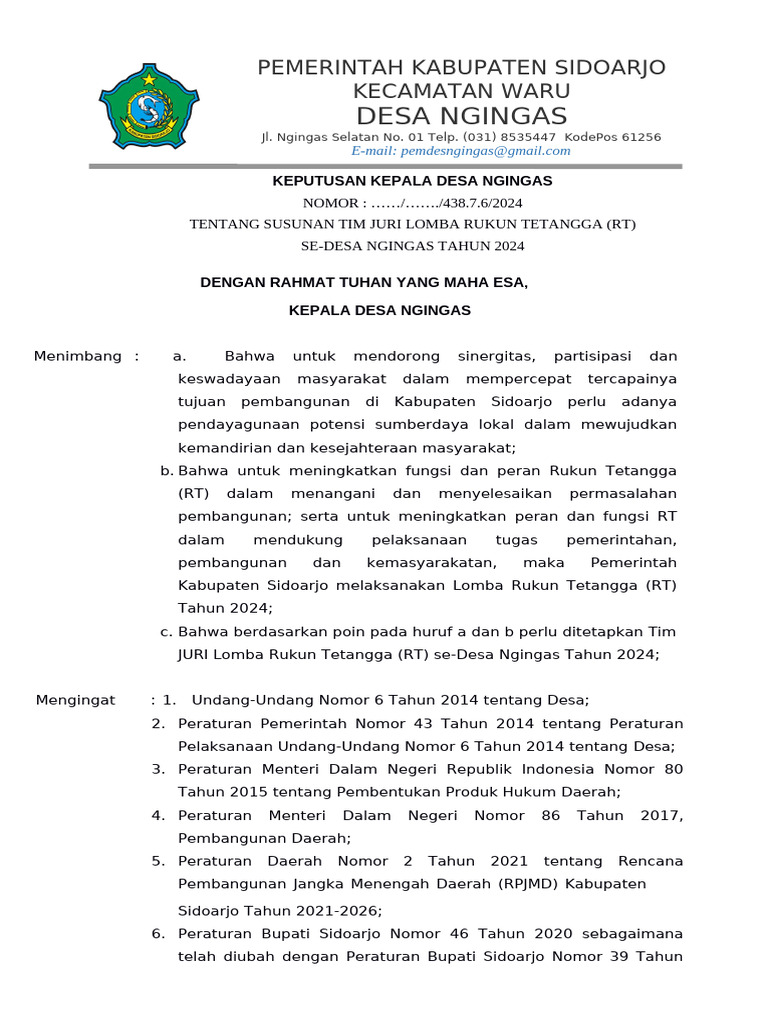 SK Tim Juri Lomba RT | PDF