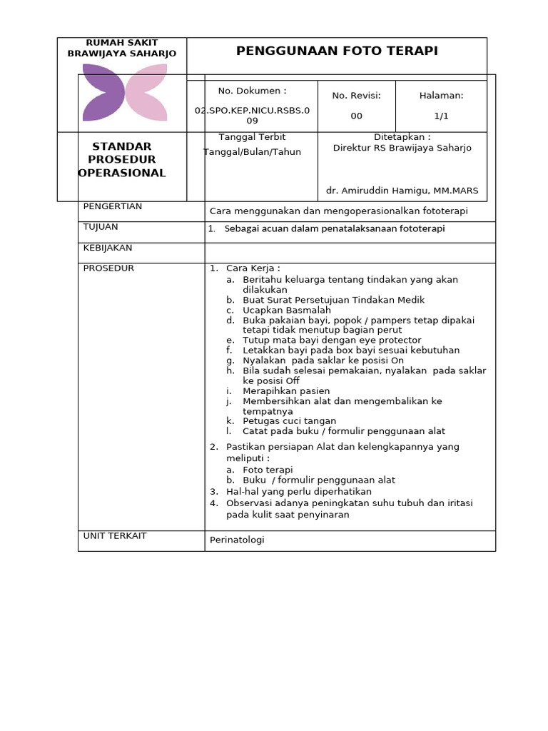 009 Spo Penggunaan Foto Terapi | PDF