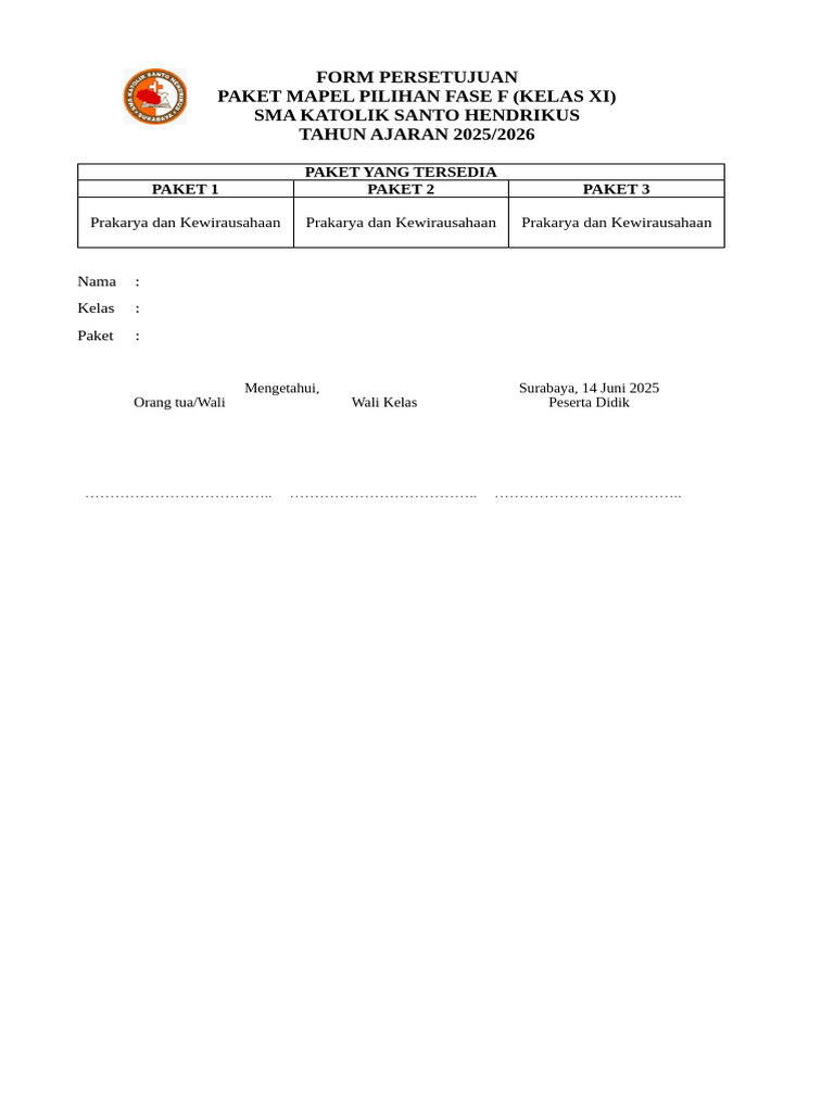 Form Persetujuan Ortu | PDF