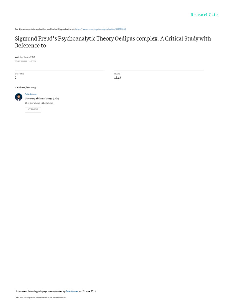 Sigmund Freud's Psychoanalytic Theory Oedipus Complex: A Critical Study ...