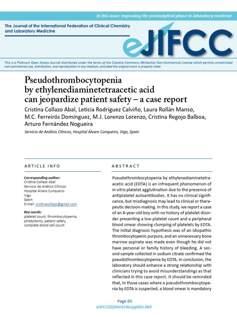 2020 Pseudothrombocytopenia For EDTA | PDF | Platelet ...