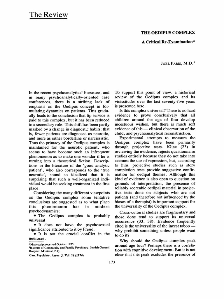 paris-1976-the-oedipus-complex-a-critical-re-examination | PDF | Oedipus Complex | Psychoanalysis