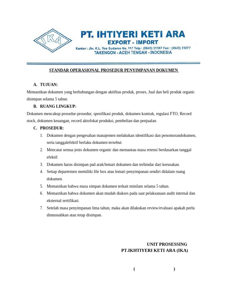 Sop Penyimpanan Dokumen | PDF