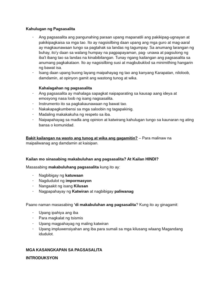 Kahulugan ng Pagsasalita | PDF