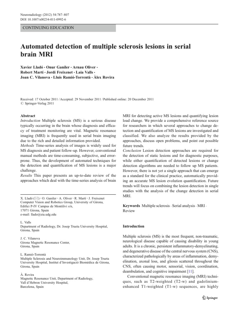 Automated MS Lesion Detection in MRI | PDF | Image Segmentation ...