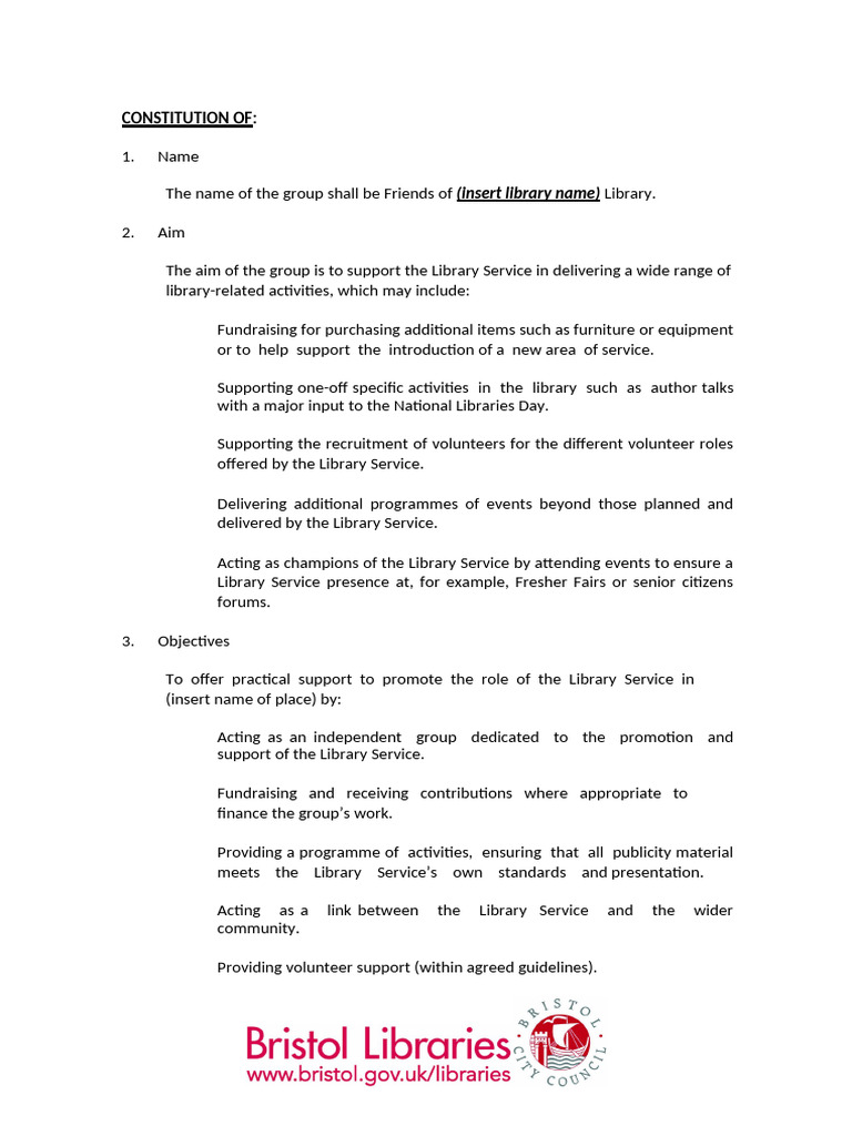 Friends Group Constitution Template | PDF | Government | Governance