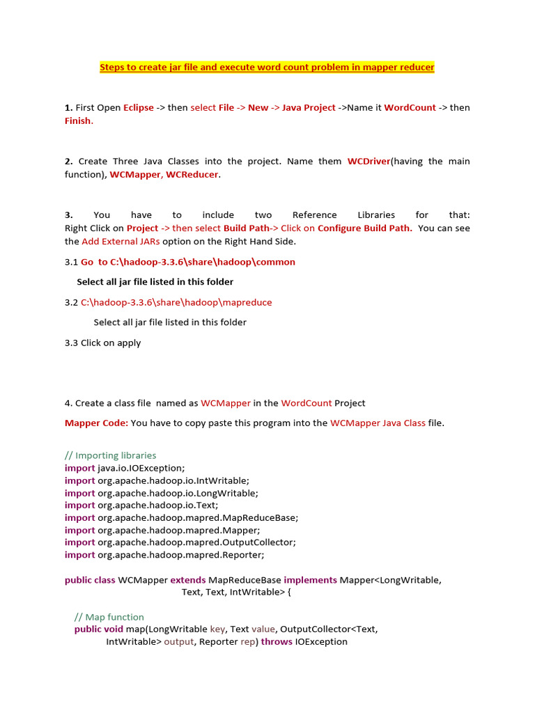 Steps To Create Jar File and Execute Word Count Problem in Mapper ...