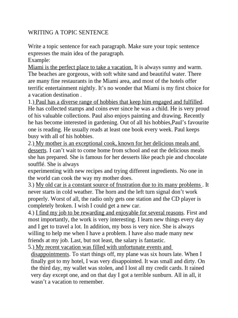 Writing A Topic Sentence-E-Learning | PDF