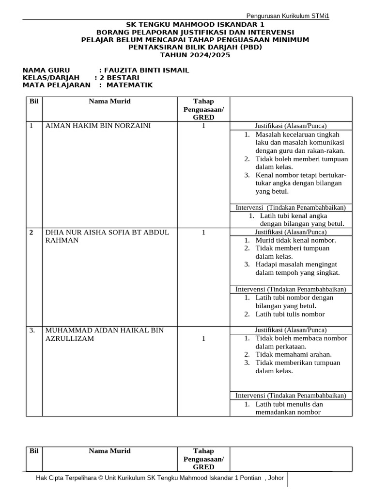 BORANG JUSTIFIKASI PBD MT 2 BESTARI 2024 - Copy | PDF