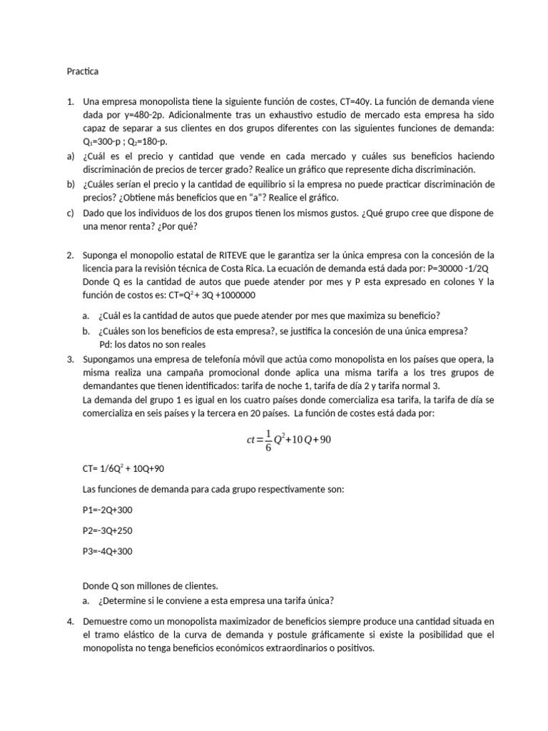 Practica Extra Primer Parcial | PDF | Monopolio | Mercado (economía)
