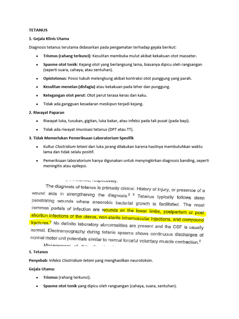 Panduan Klinis Tetanus | PDF
