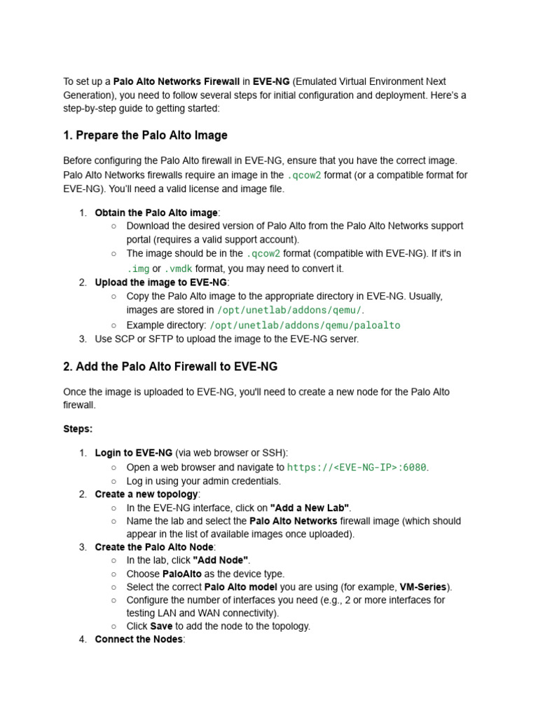 To set up a Palo Alto Networks Firewall in EVE-NG (Emulated Virtual ...