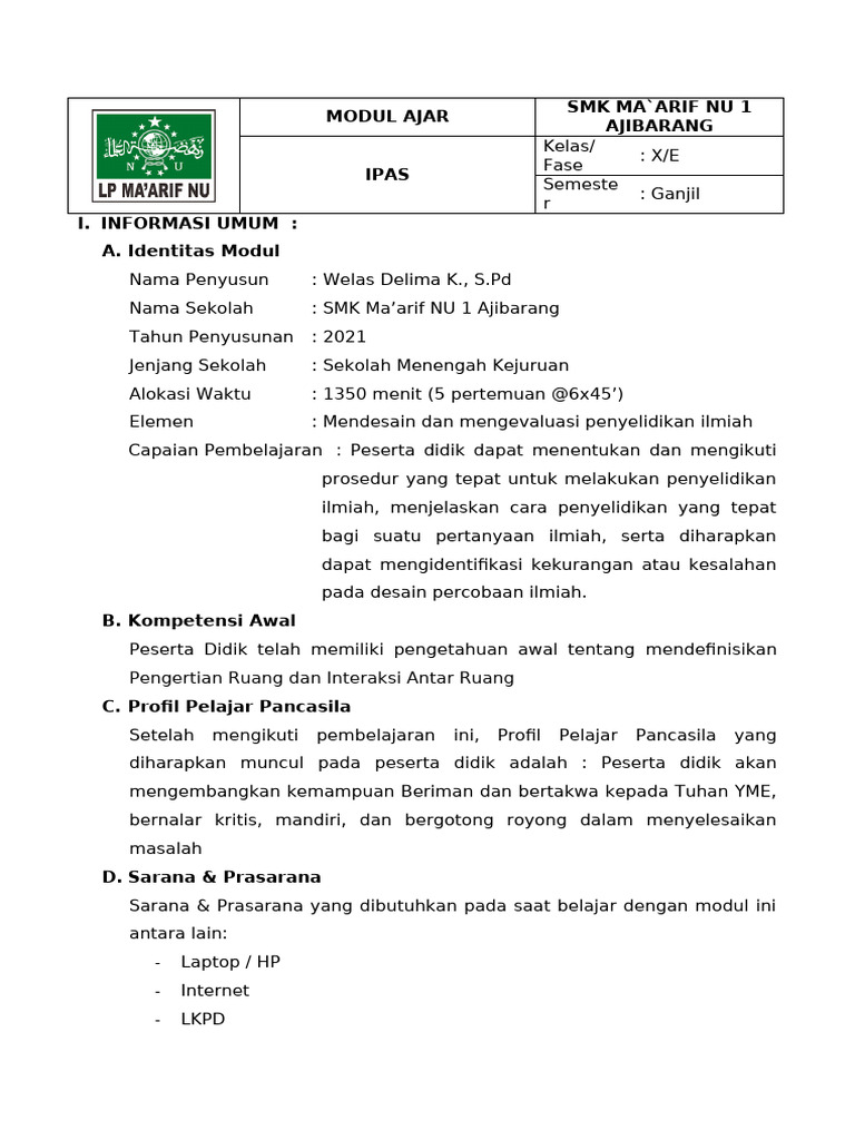 Modul Ajar IPAS - Keruangan Dan Konektivitas Antar Ruang Dan Waktu | PDF
