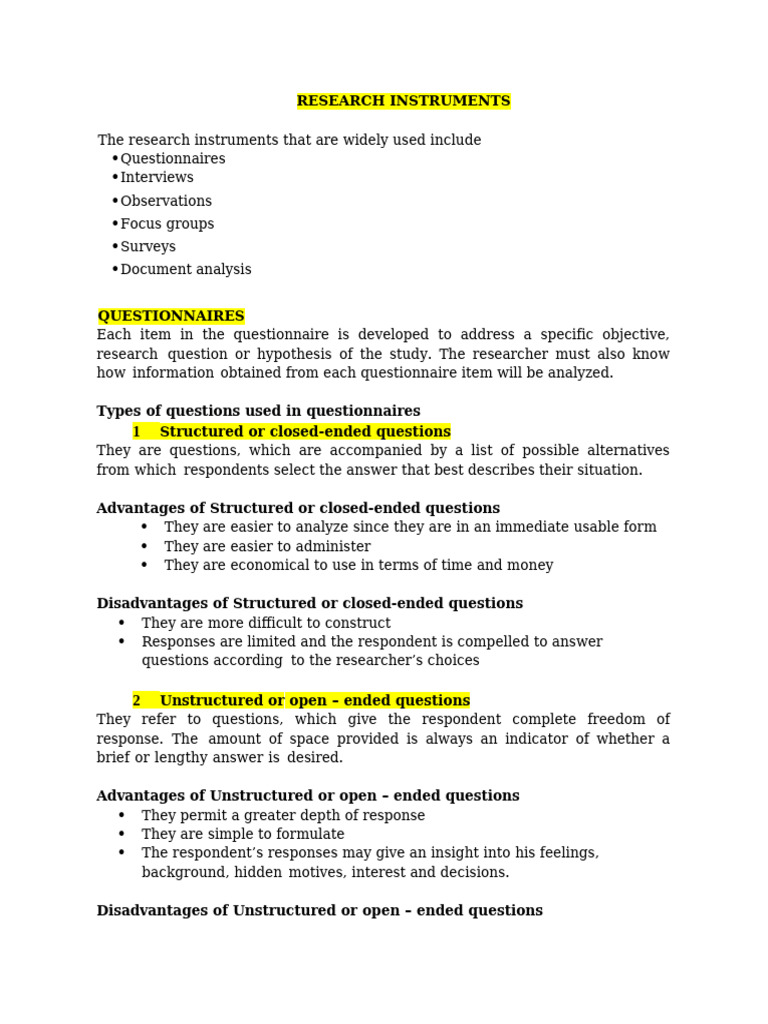 Lesson 7 Research Instruments | PDF | Questionnaire | Interview