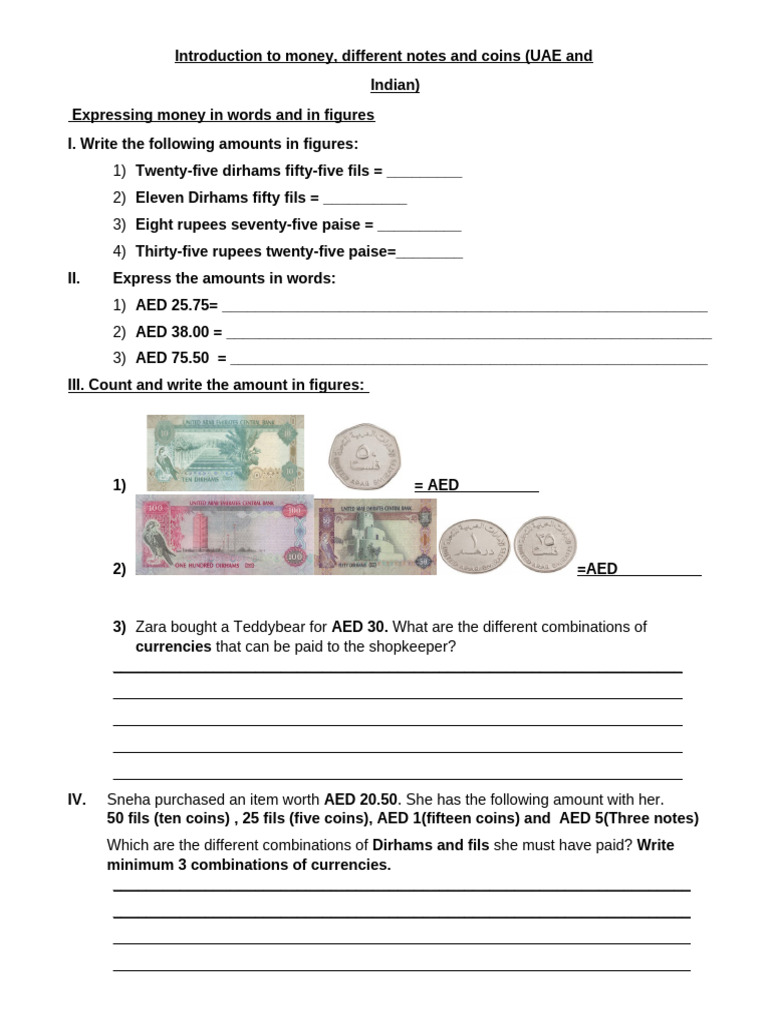 Introduction To Money - Practice Sheet | PDF