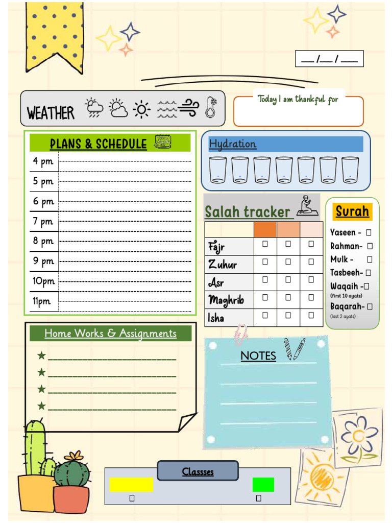 Thursday Planner and Salah Tracker | PDF