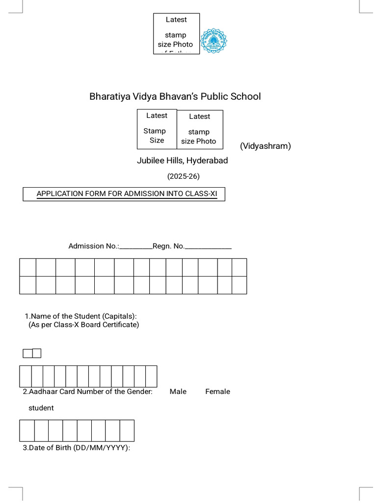 Application Form XI 2025 26 | PDF | Mathematics