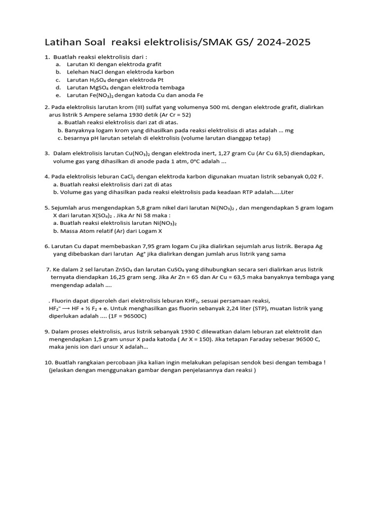 Latihan Soal Elektrolisis | PDF