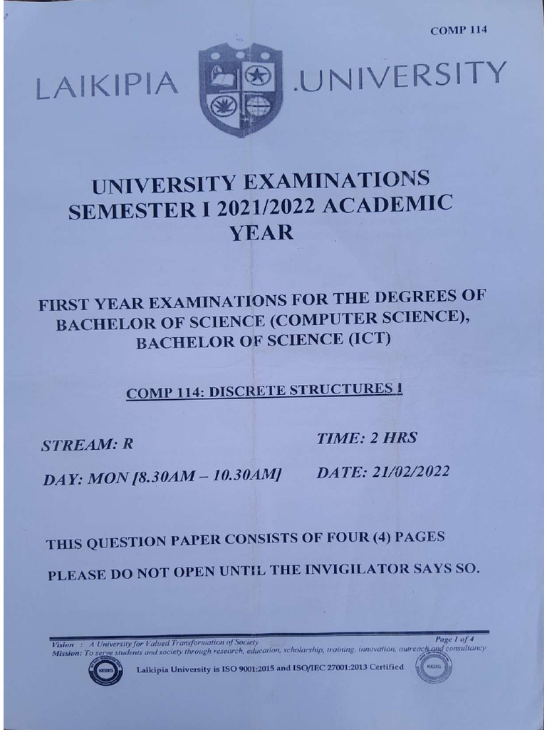 Comp 114 Discrete Structures 1 2022 1st - Compressed | PDF
