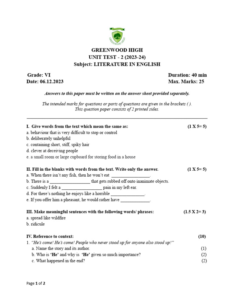 Gr6 UT2 - Literature in English | PDF