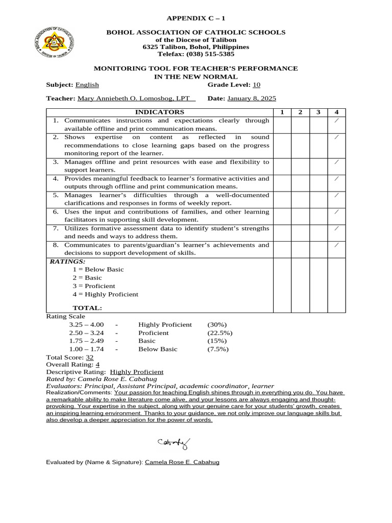 CABAHUG - Performance-Appraisal (Lomosbog) | PDF | Learning | Behavior Modification