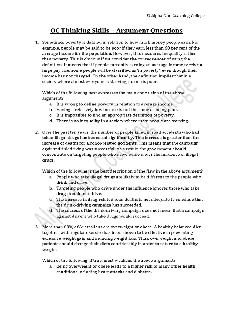 OC Thinking-Skills Argument-Questions Sometimes Poverty | PDF | Obesity ...