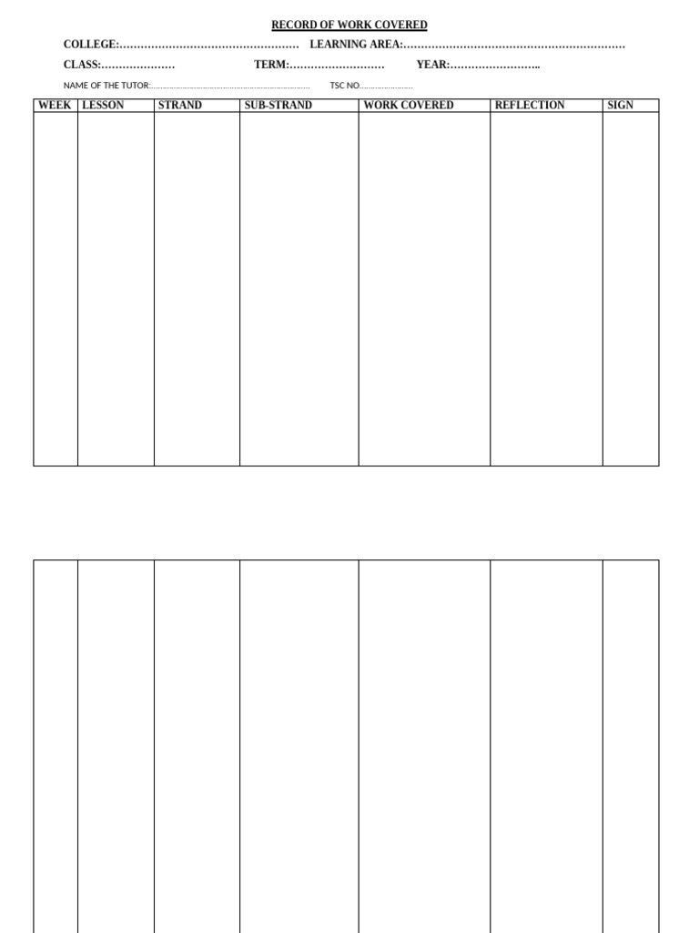 Work Record Template for Tutors | PDF