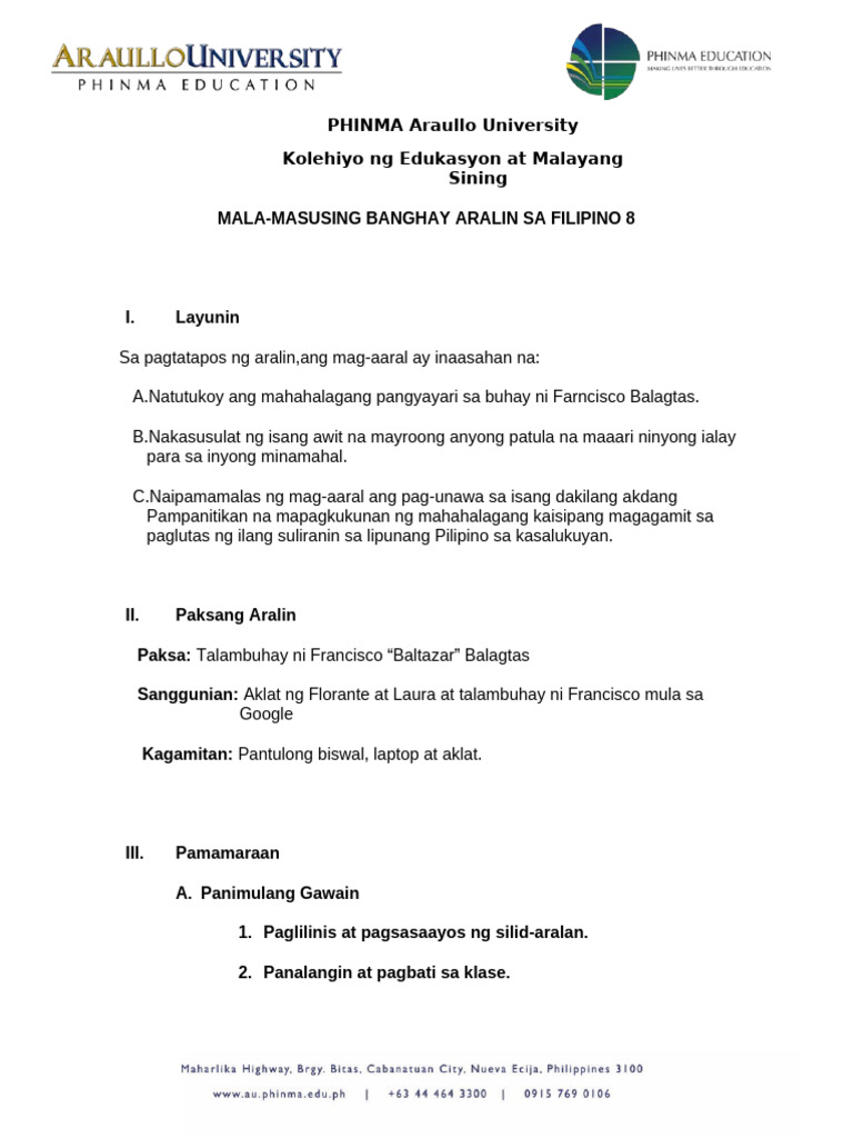 MALA-MASUSING BANGHAY ARALIN | PDF