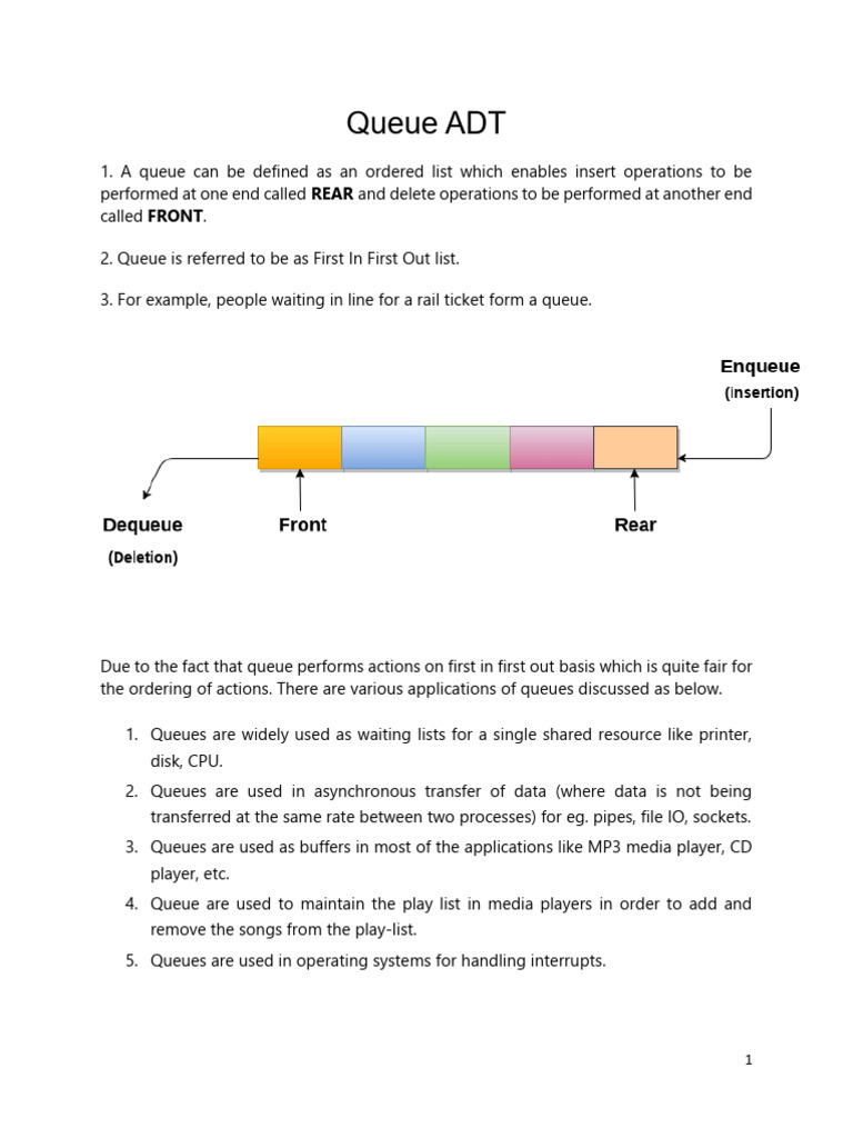 Lecture 6 - Queue ADT | PDF | Queue (Abstract Data Type) | Computer Science Lecture 6 - Queue ADT | PDF | Queue (Abstract Data Type) | Computer Science