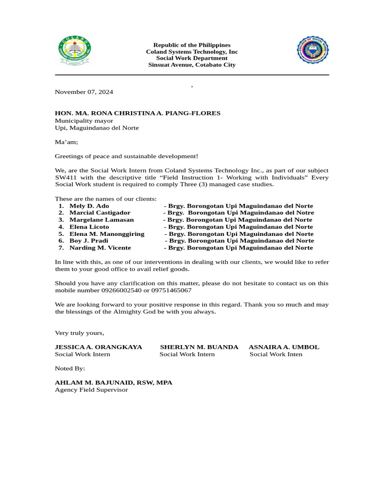 Letter For Food Assistance 1 | PDF