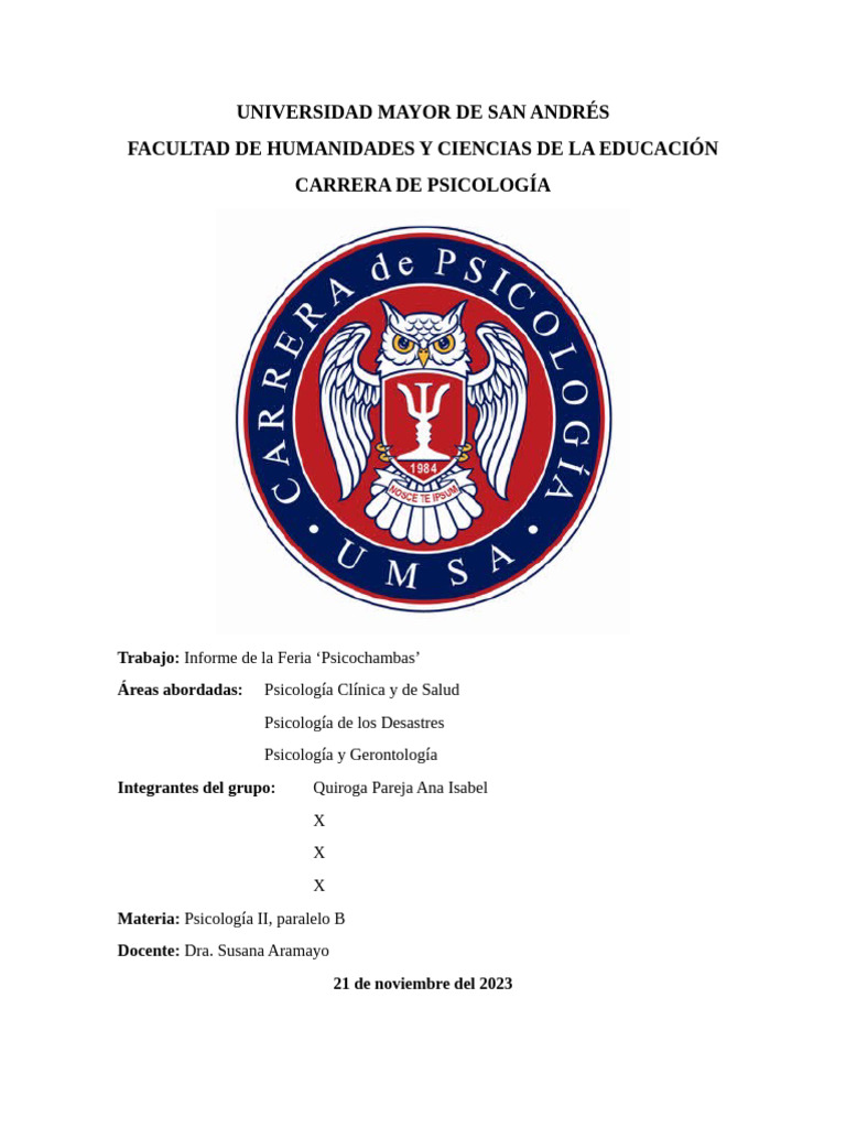 Informe Final Feria | PDF | Trastorno mental | Sicología
